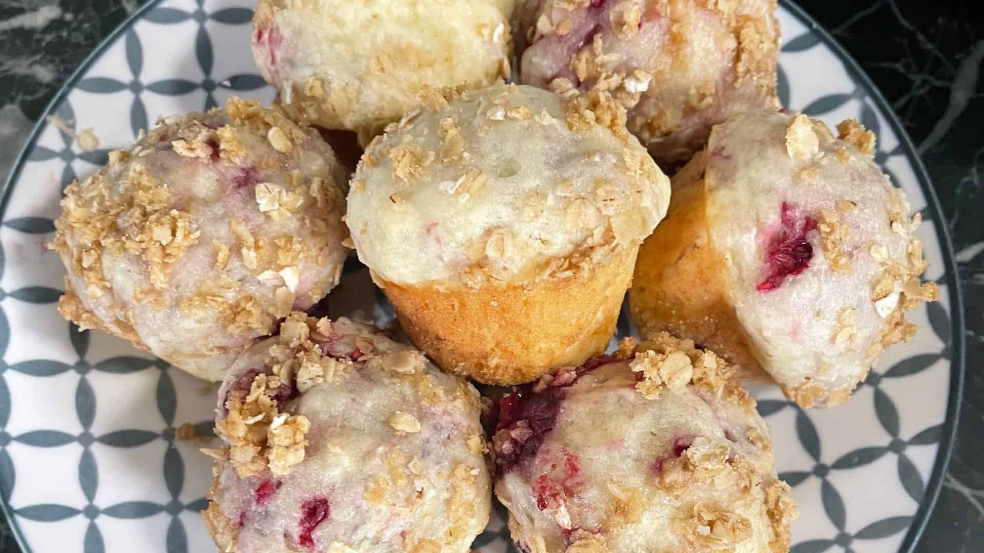 Mini Raspberry Muffins With Crunchy Oatmeal Streusel - Cents For Cookery