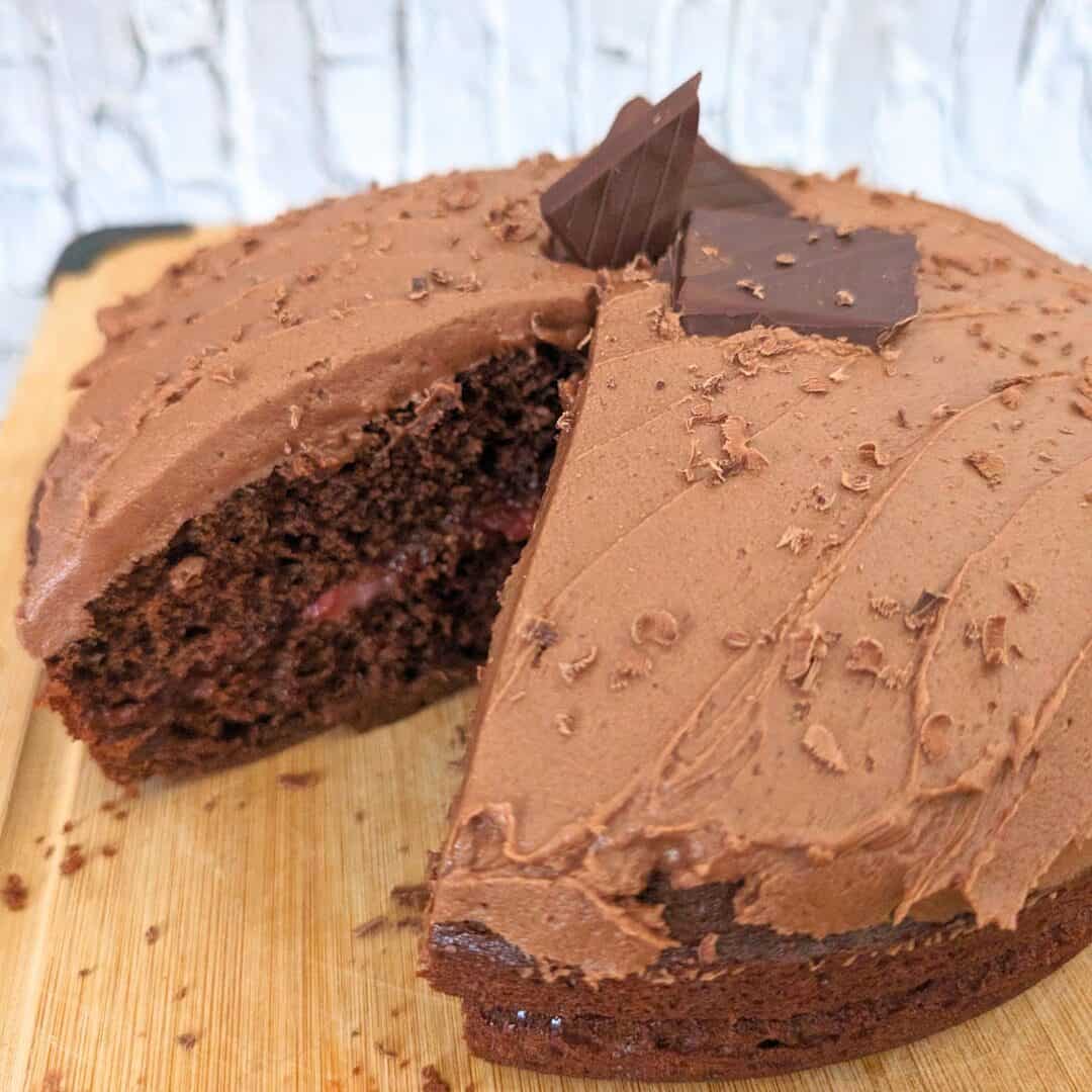 Fudge Cake With Strawberry Filling - Cents For Cookery