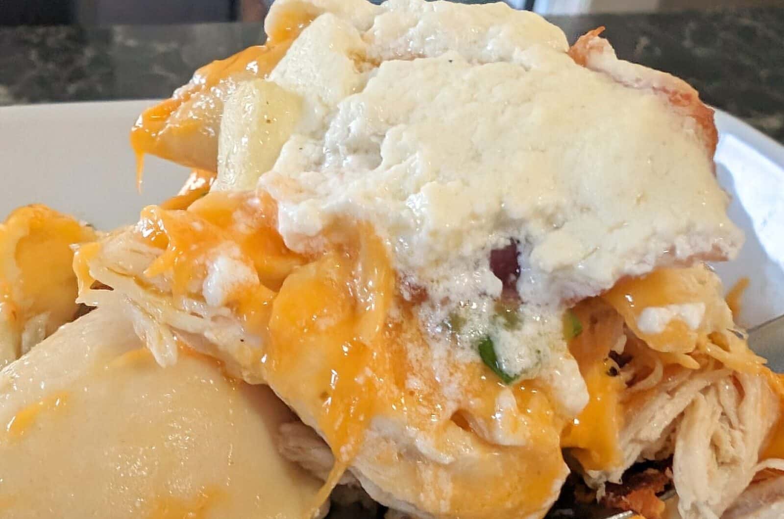 Easy Layered Cheesy Bacon Chicken Pierogi Casserole - A Cents For Cookery