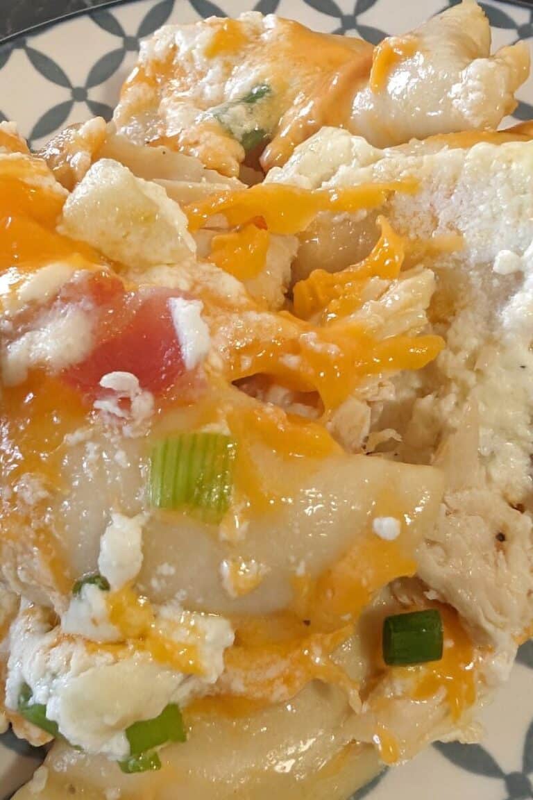 Easy Layered Cheesy Bacon Chicken Pierogi Casserole - A Cents For Cookery