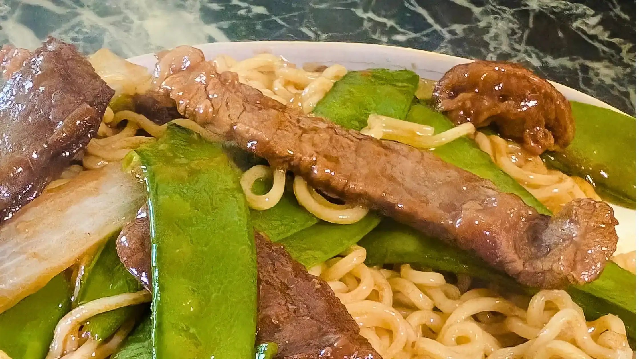 Savory Asian Ginger Beef And Snow Peas With Ramen Noodles - Cents For ...